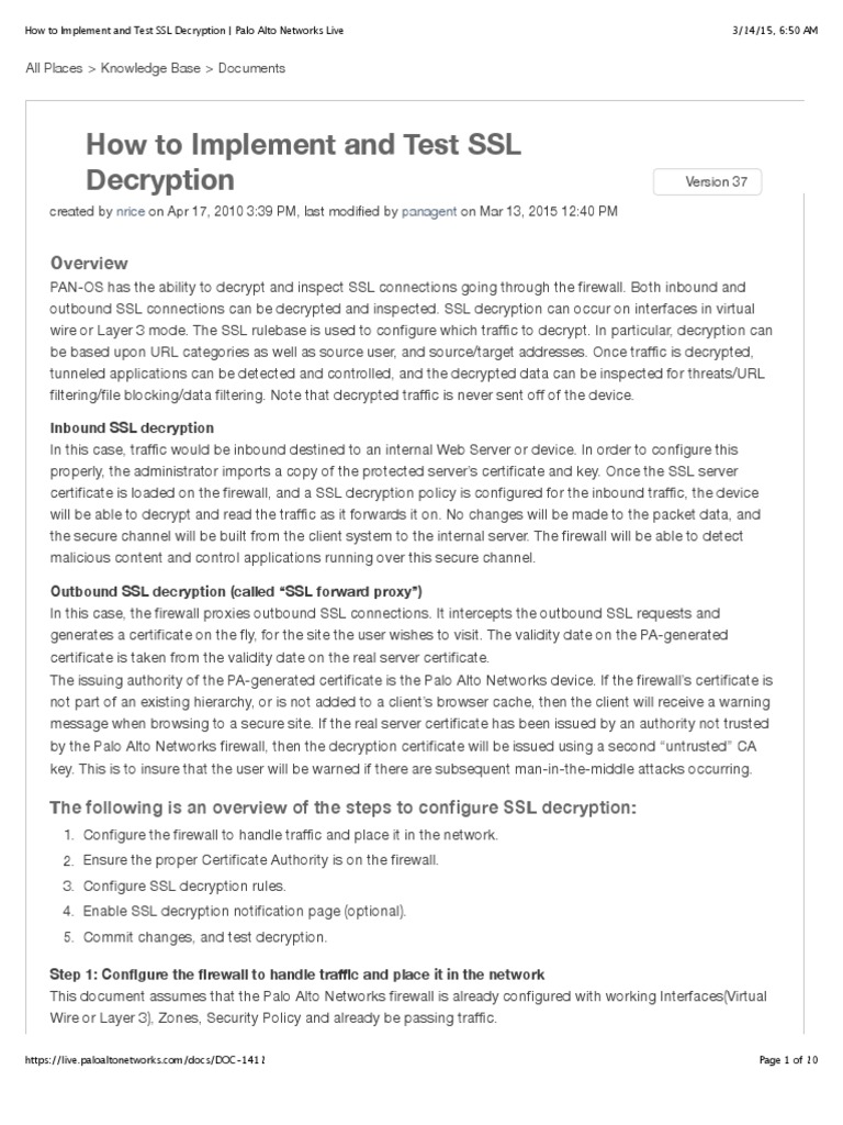How To Implement and Test SSL Decryption Palo Alto Networks Live | PDF ...
