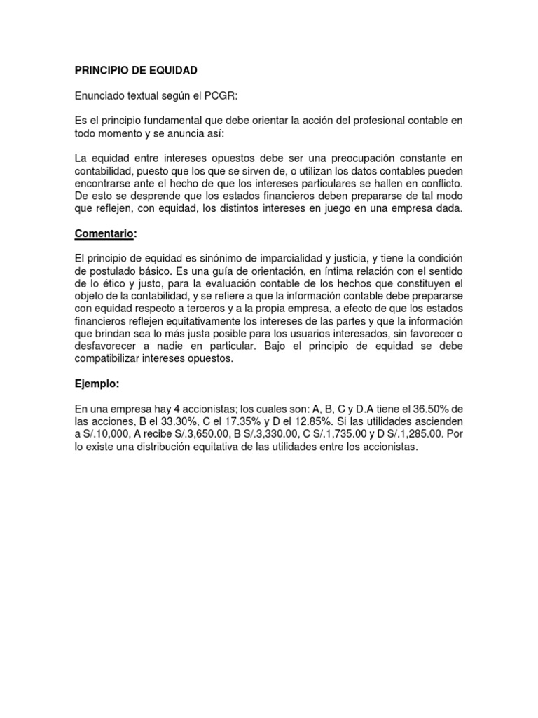 Principio de Equidad en Contabilidad | PDF