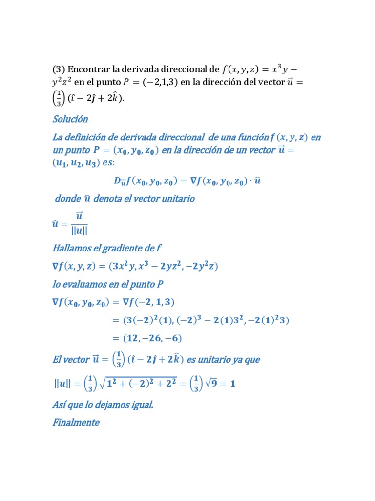Ejercicio de Derivada Direccional | PDF | Degradado | Análisis