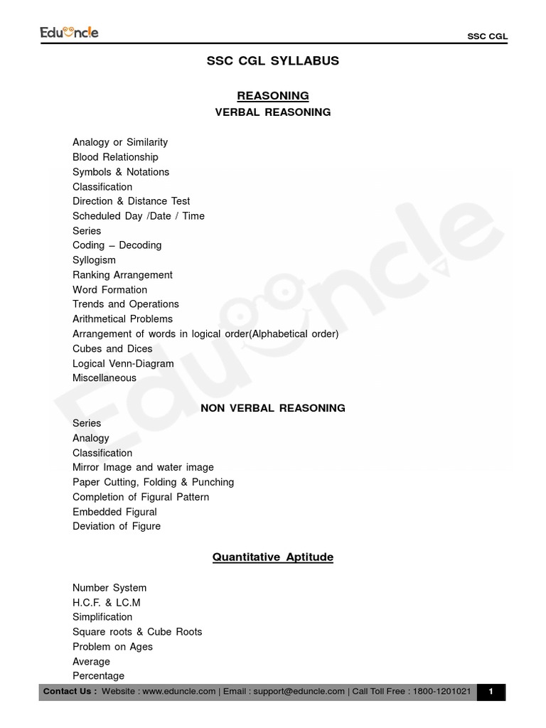 SSC CGL Syllabus: Reasoning | PDF | Geography | Teaching Mathematics