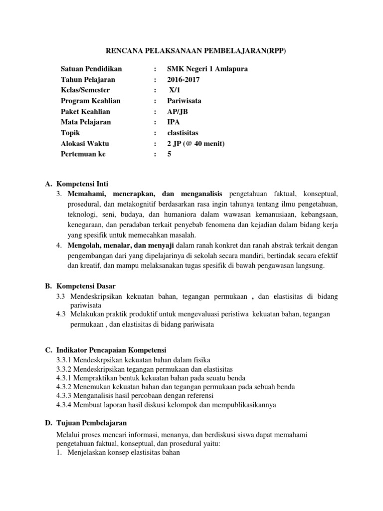 RPP Elastisitas K13 | PDF