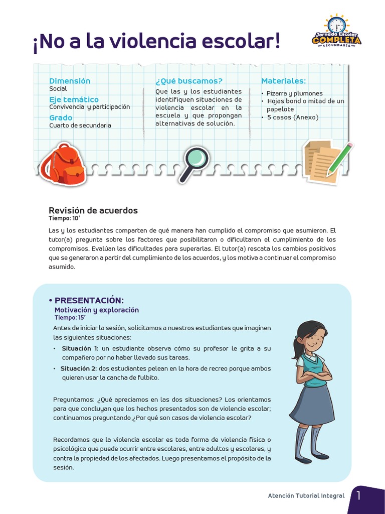 Tutoria. No A La Violencia Escolar | PDF | Violencia | Sicología