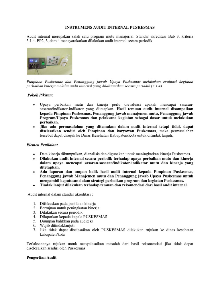 Instrumen Audit Internal Puskesmas 2025 | PDF