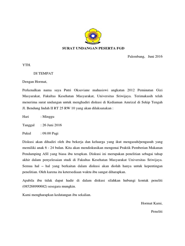 Surat Undangan Peserta FGD | PDF