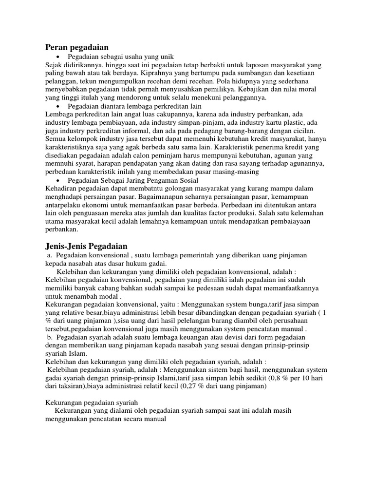 Peran Dan Jenis Pegadaian | PDF