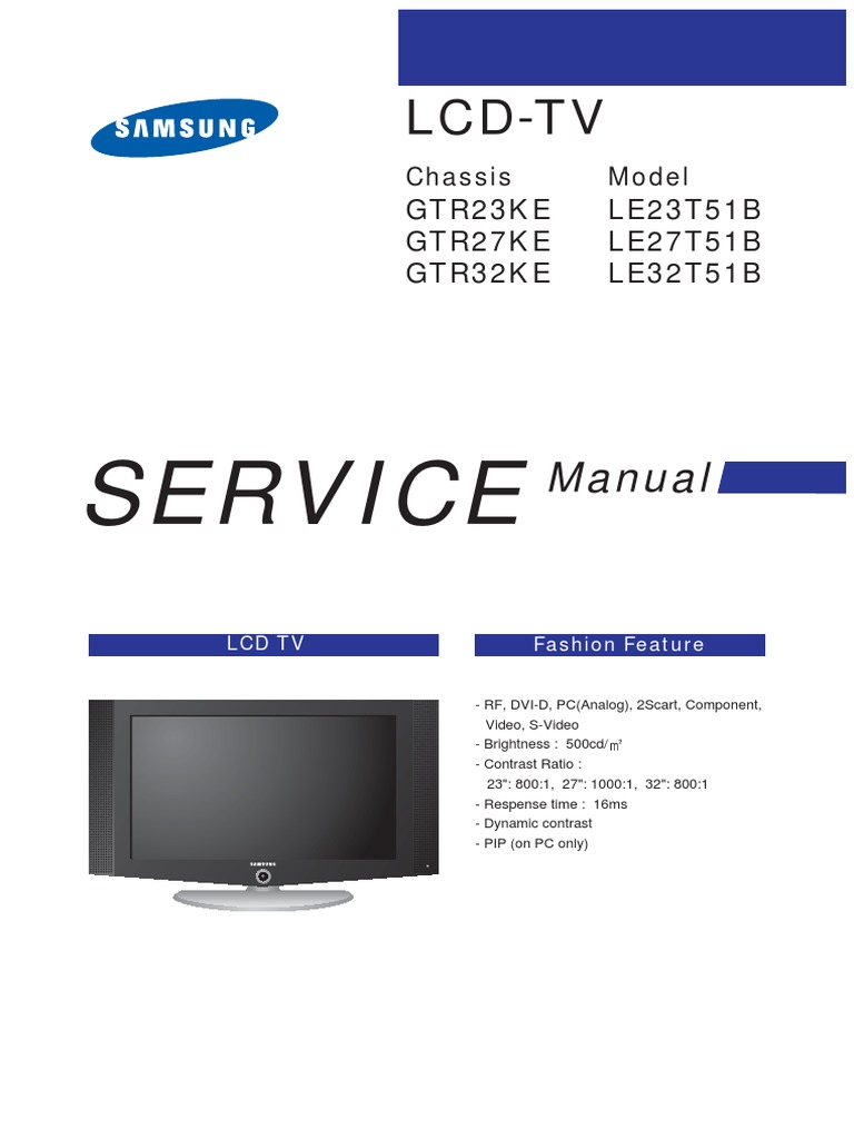 Samsung LCT-TV Chassis GTR23KE GTR27KE GTR32KE Model LE23T551B ...