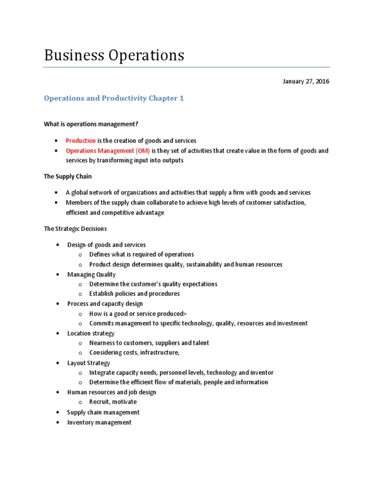 Business Operations: Operations and Productivity Chapter 1 | PDF