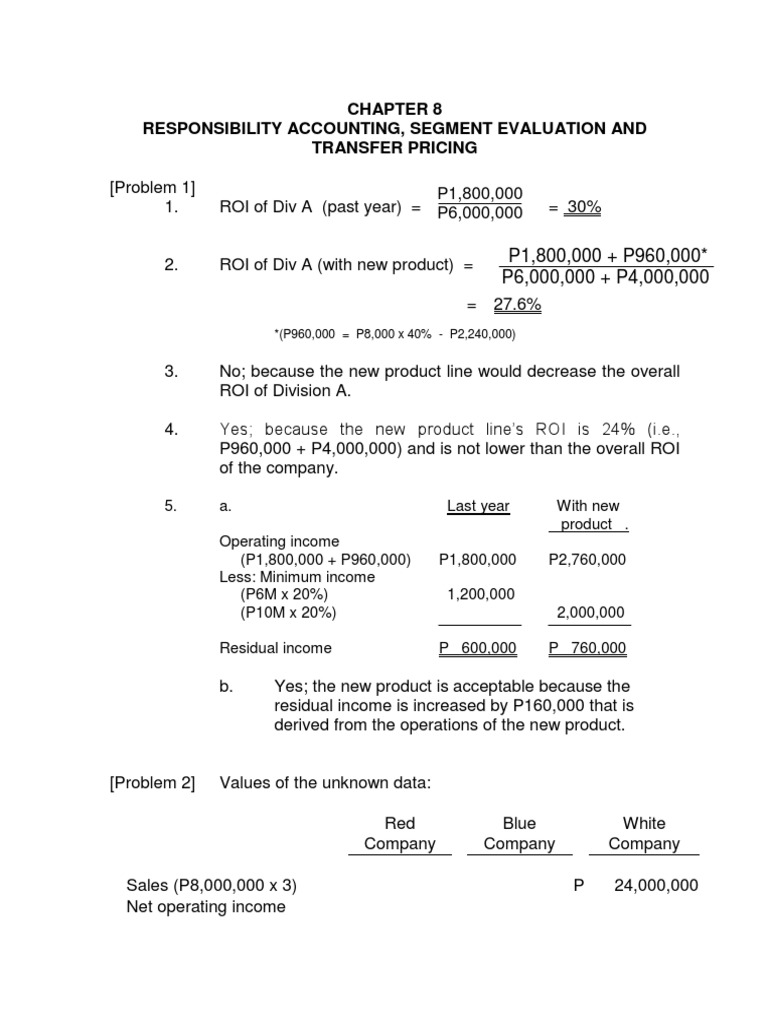 Ch08 Responsibility Accounting, Segment Evaluation and Transfer Pricing PDF | PDF | Mergers And ...