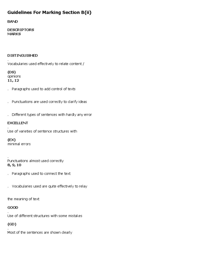 Marking Scheme Writing Paper | PDF | Paragraph | Punctuation