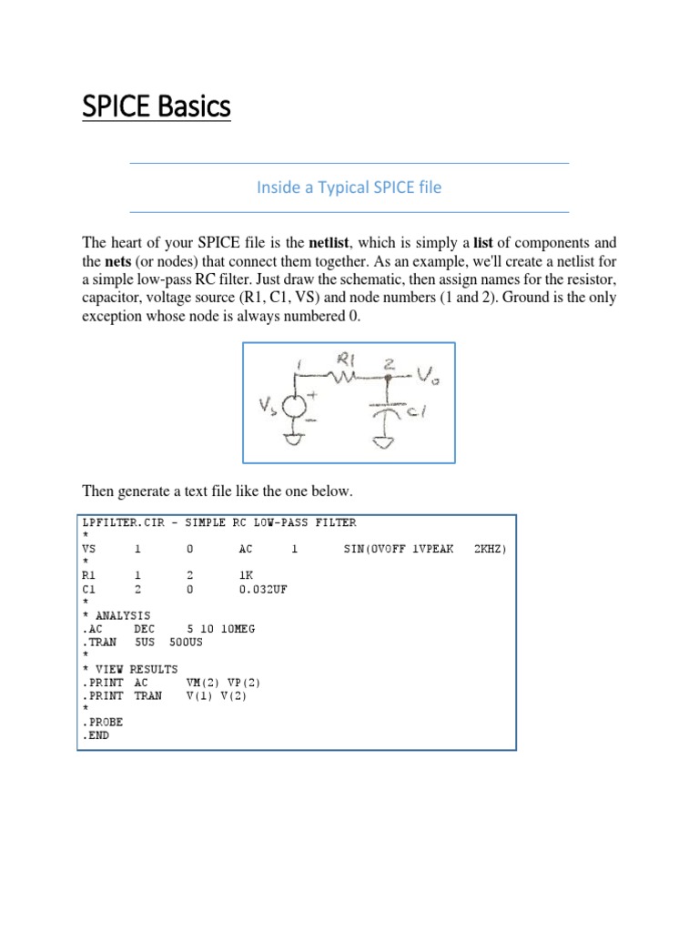 Spice Basics | PDF | Spice | Operational Amplifier