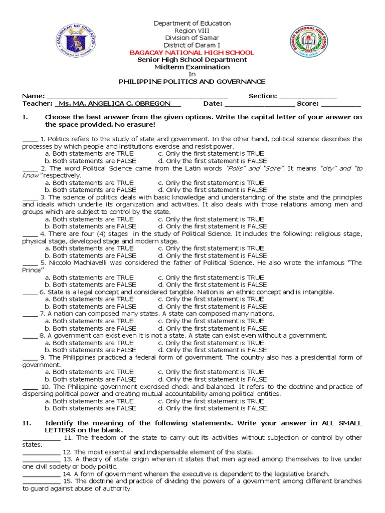 Midterm Exam Philippine Politics | President Of The Philippines ... Midterm Exam Philippine Politics | President Of The Philippines ...