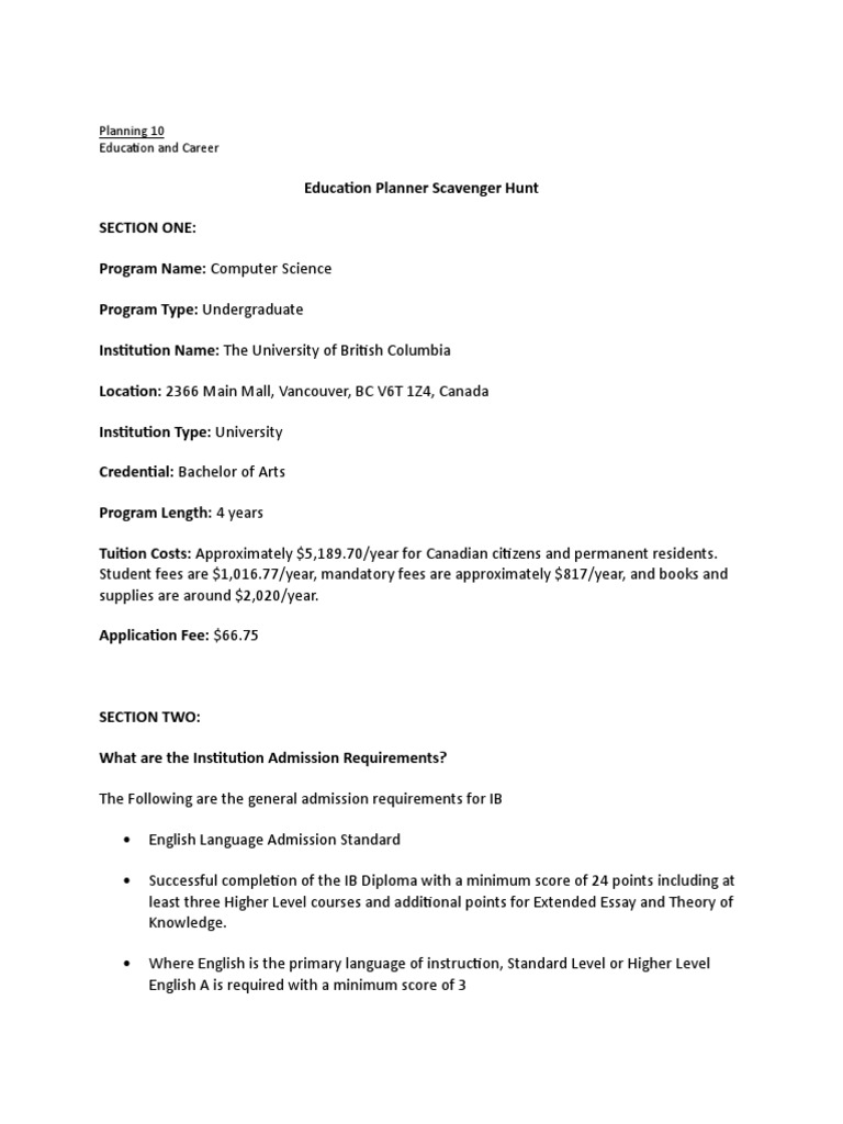 Education Planner Scavenger Hunt | PDF | University And College ...
