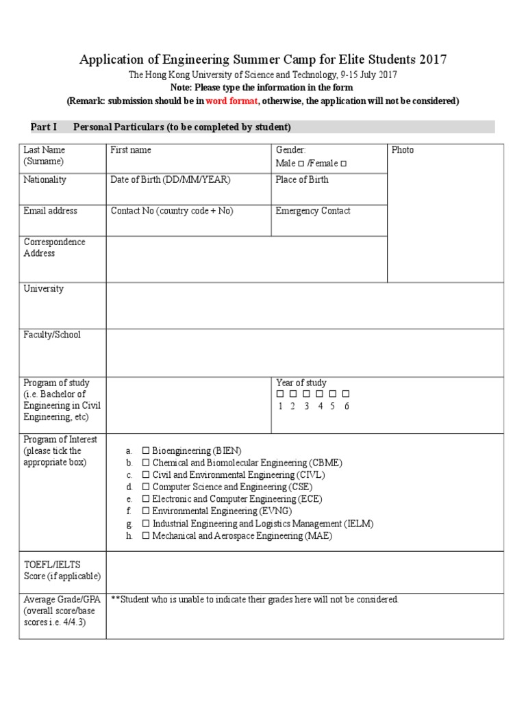 Application Form For Summer Camp in HKUST 2017 | PDF | Forgery ...
