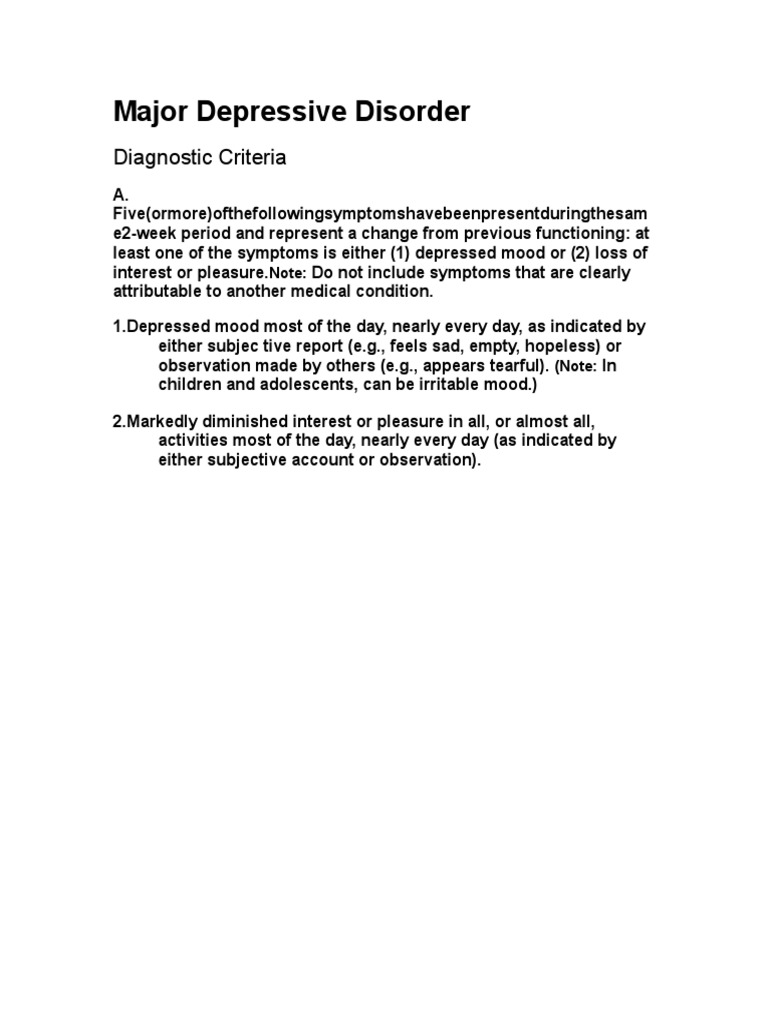 Major Depressive Disorder: Diagnostic Criteria | PDF | Psychosis ...