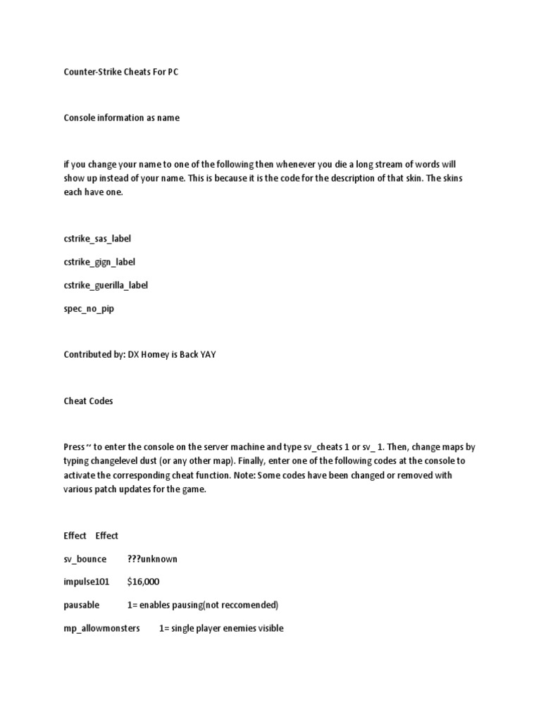 Counter Strike Cheats | PDF | Cheating In Video Games | Firearms