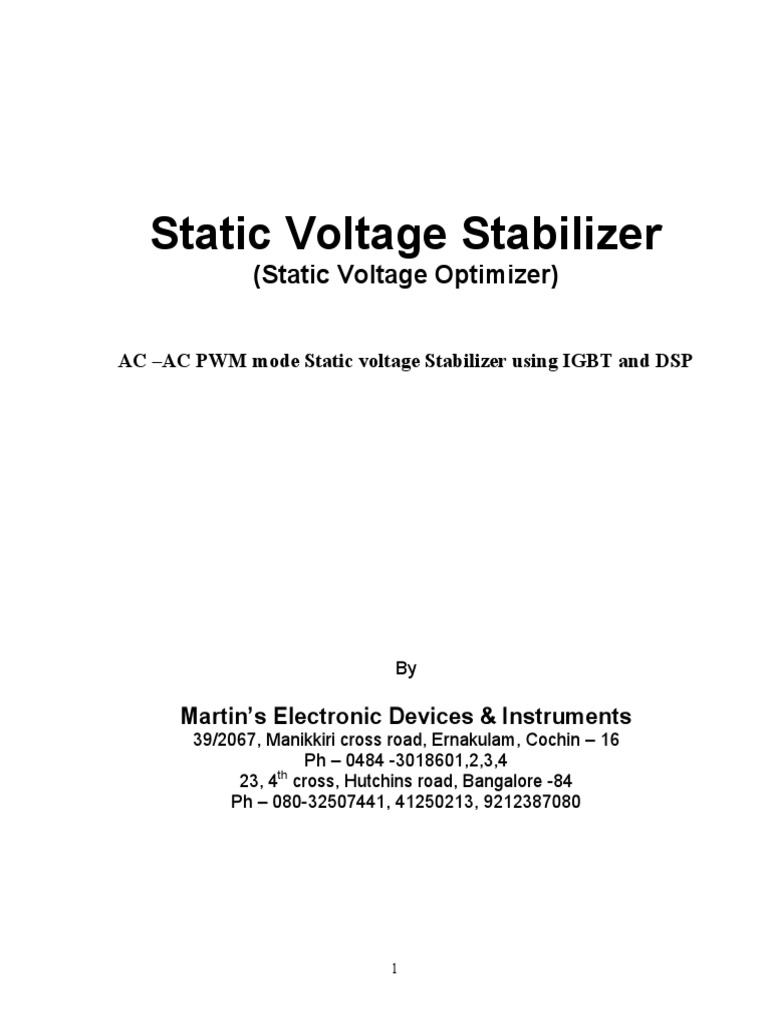 Static Voltage Stabilizer PDF | PDF | Transformer | Relay