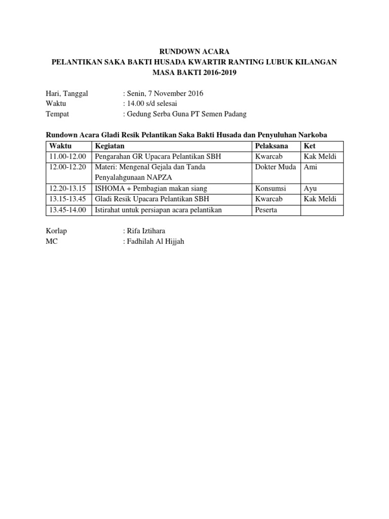 Rundown Acara Pelantikan | PDF