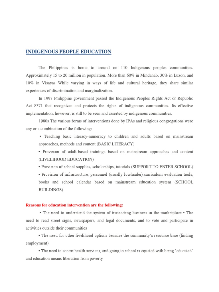 Indigenous People Education Handouts | PDF | Indigenous Peoples ...