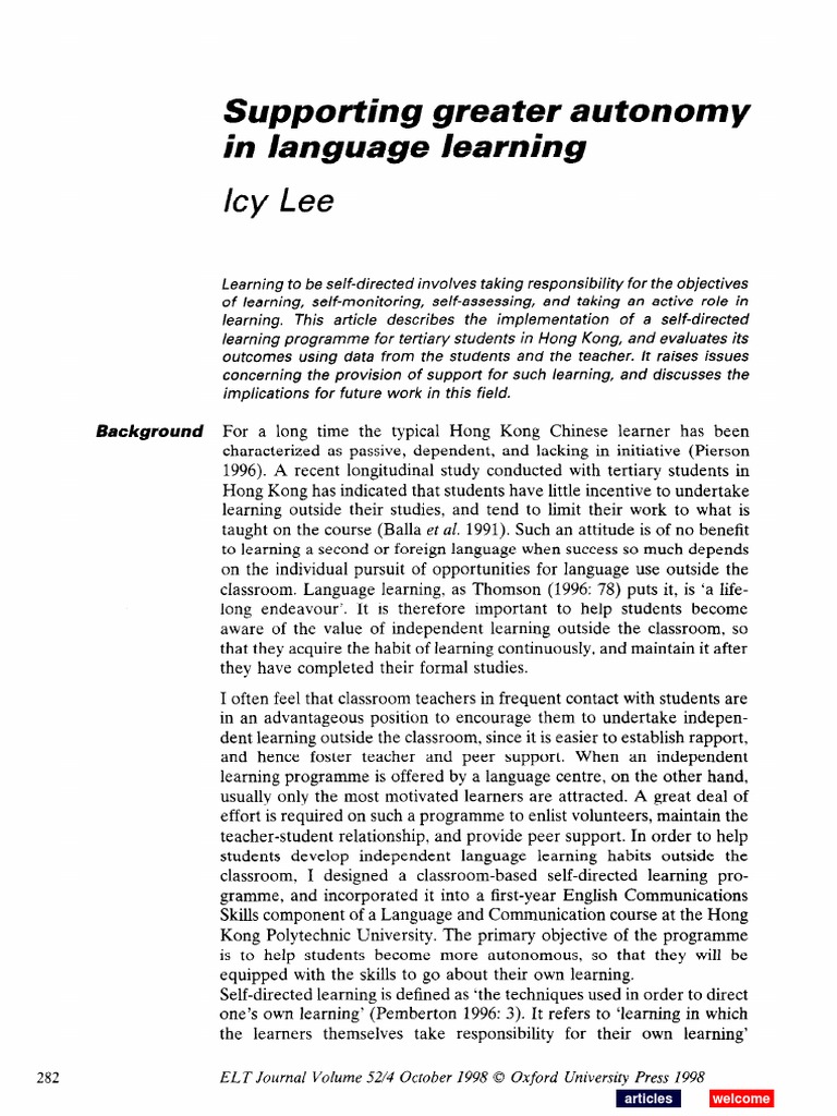 Learner Autonomy | PDF | English As A Second Or Foreign Language | Learning
