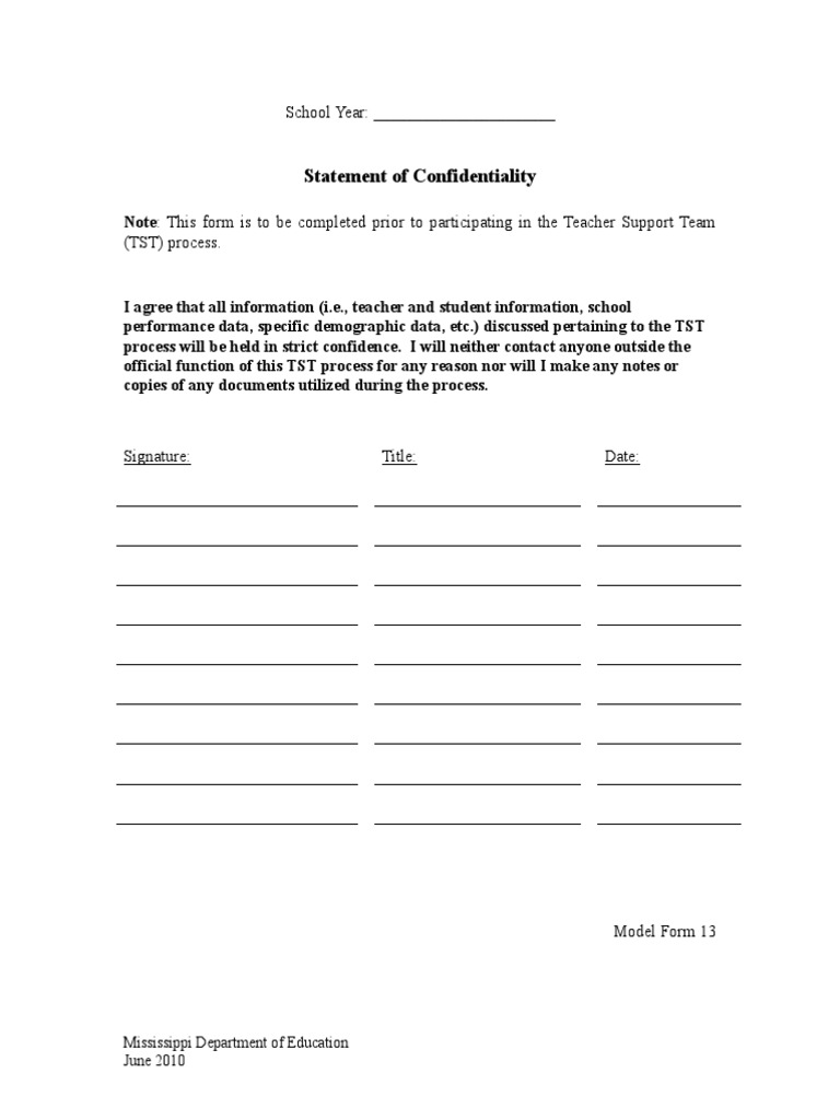 TST Confidentiality Agreement Form | PDF | Wellness
