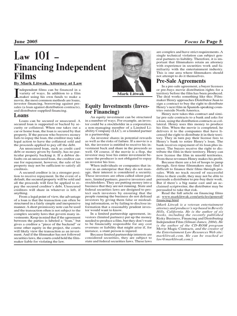 Financing Independent Films | PDF | Credit (Finance) | Loans