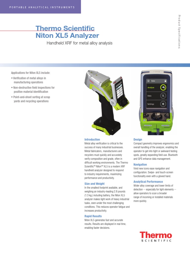 Niton XL5 Product Spec 8-2015 FINAL | PDF | Usb | Touchscreen