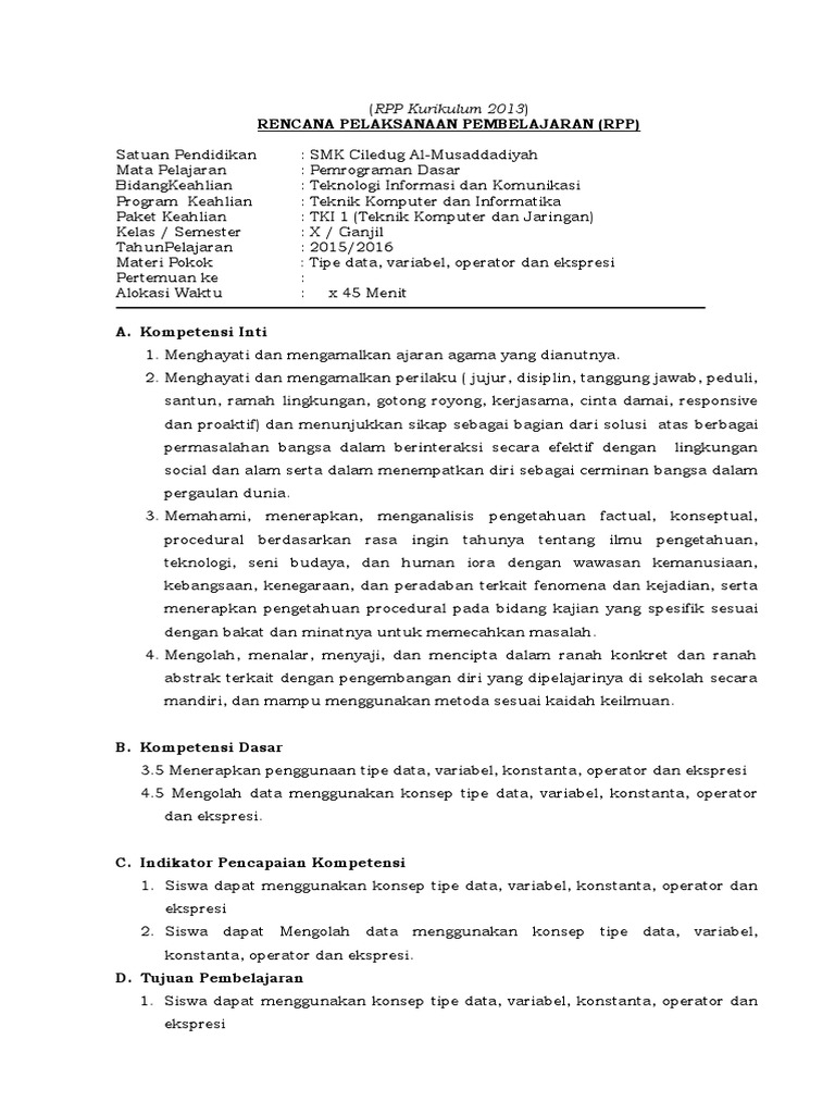C1. Tipe Data Variabel Operator Dan Ekspresi 3.5 | PDF