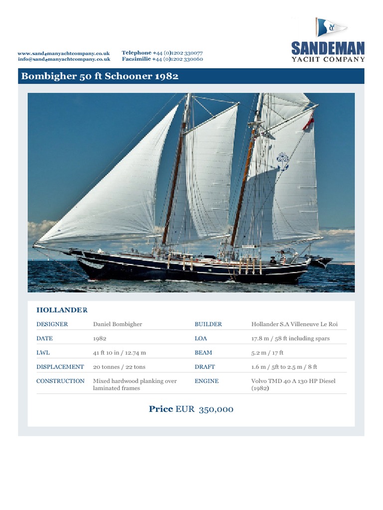 Hollander Bombigher 50 FT Schooner 1982 | PDF | Rigging | Deck (Ship)
