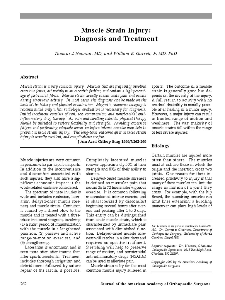 Muscle Strain Injury - Diagnosis and Treatment | PDF | Inflammation ...