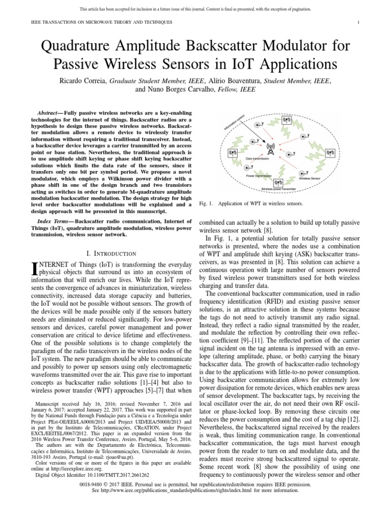Quadrature Amplitude Backscatter Modulator For Passive Wireless Sensors ...