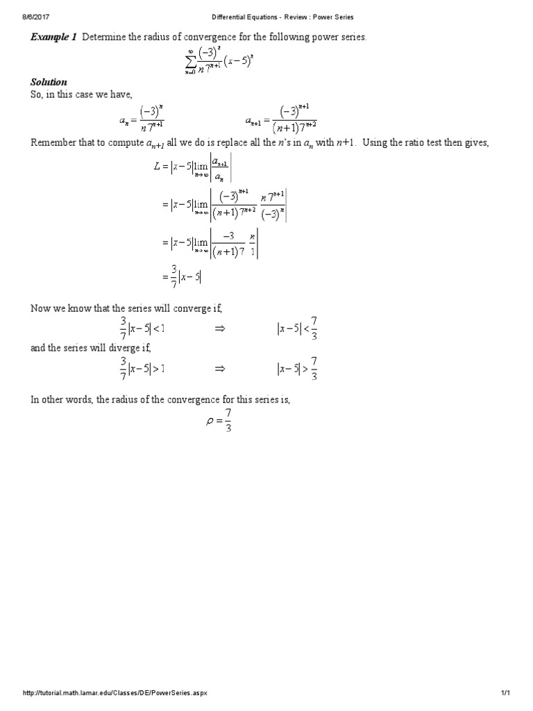 Differential Equations - Review - Power Series 1 | PDF | Teaching ...