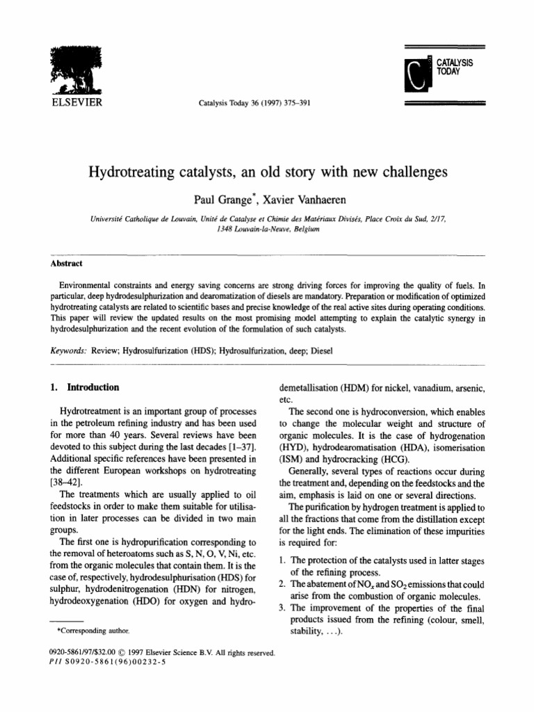 Hydrotreating Catalysts, An Old Story With New Challenges | PDF ...