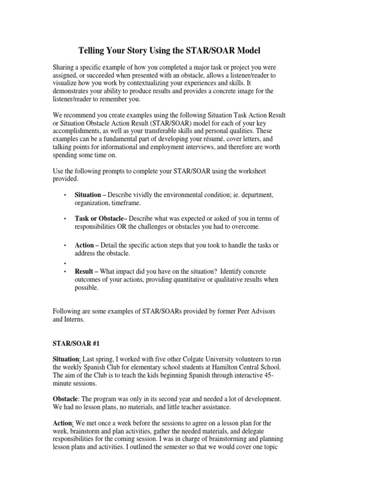 Telling Your Story Using The STAR PDF | PDF | Lesson Plan | Brainstorming