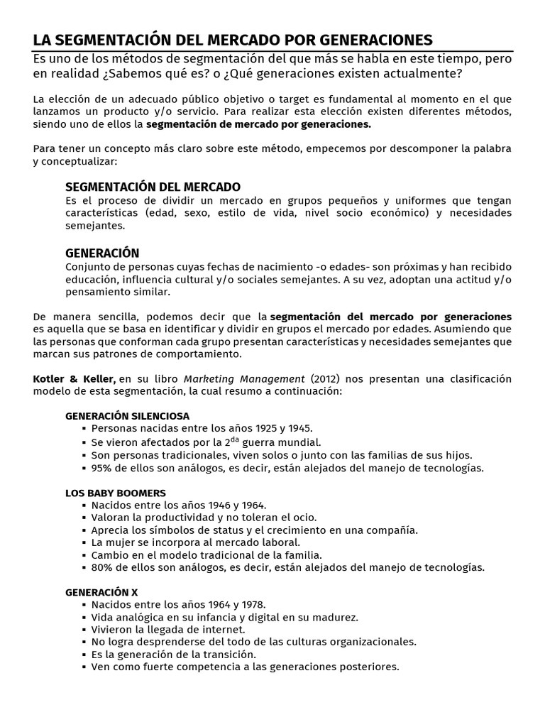 La Segmentación Del Mercado Por Generaciones | PDF | Marketing | Segmentación de mercado
