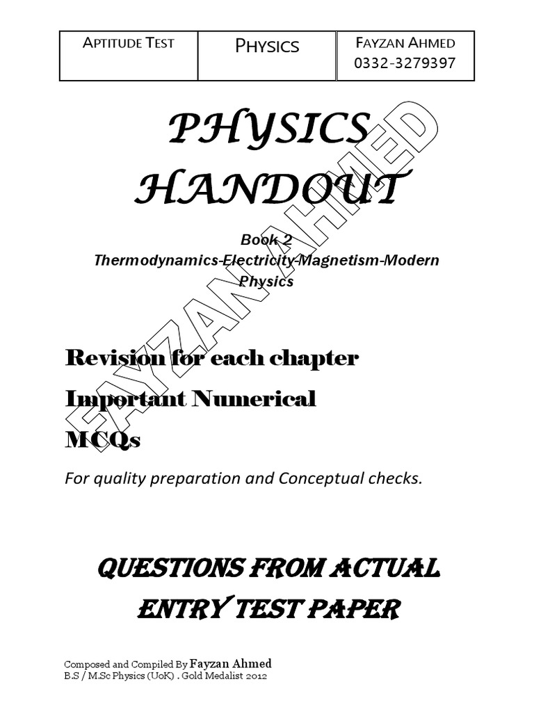 Physics Handout: Questions From Actual Entry Test Paper | PDF