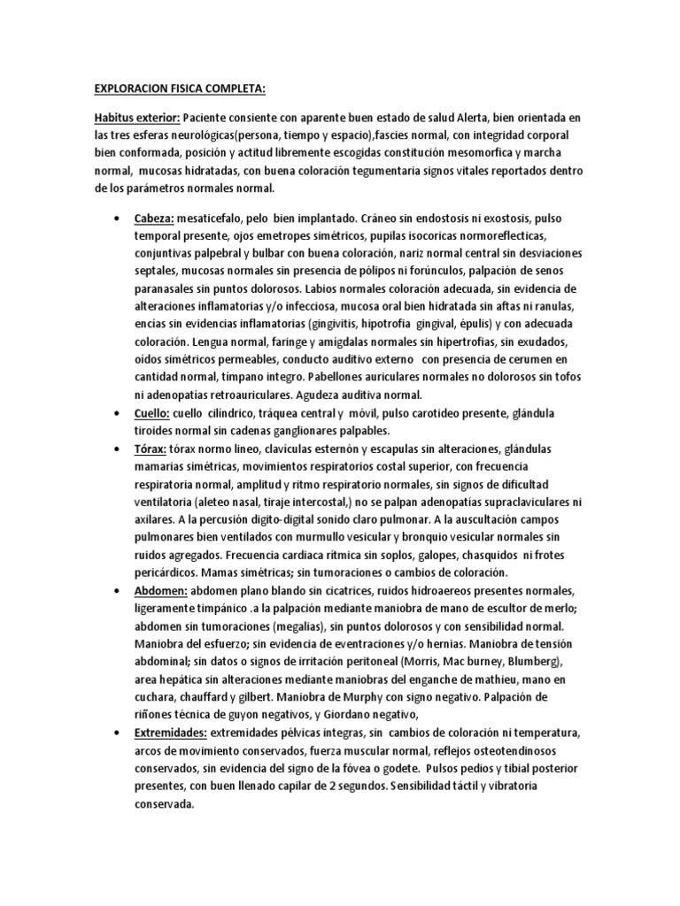 Exploración Física Completa y Resumida | PDF | Abdomen | Sistema ...