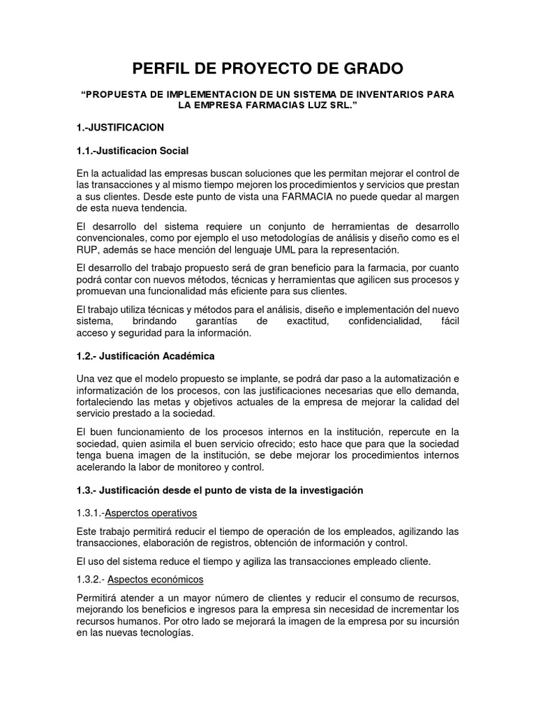 Modelo de Perfil de Proyecto de Grado | PDF | Farmacia | Diseño