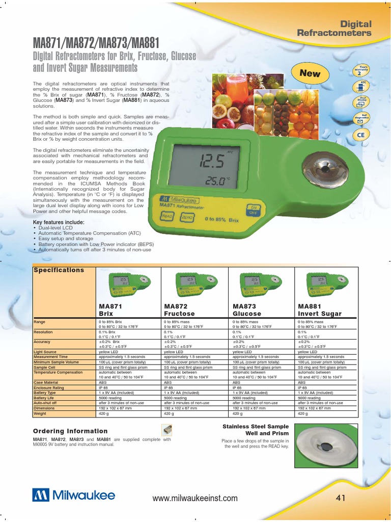 MA871/MA872/MA873/MA881: Digital Refractometers For Brix, Fructose ...