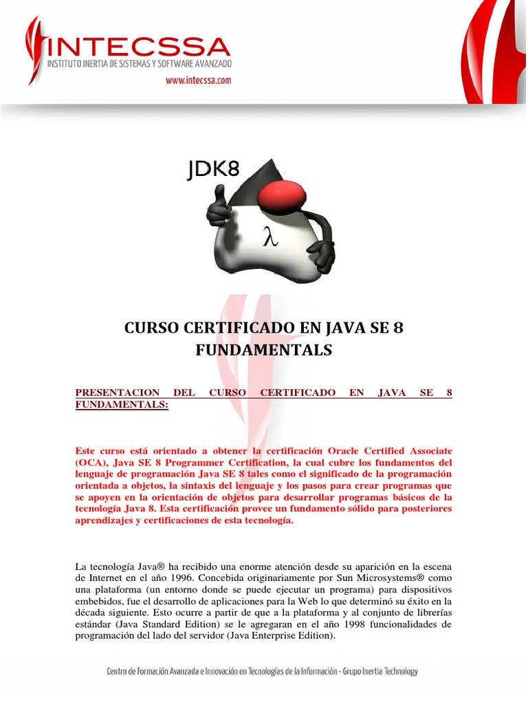 Curso Certificado en Java SE 8 Fundamentals PDF | PDF