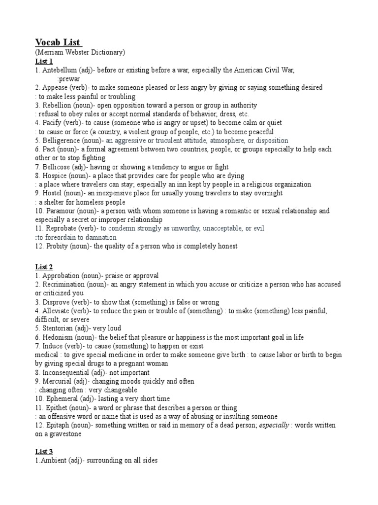 Vocab List | PDF | Verb