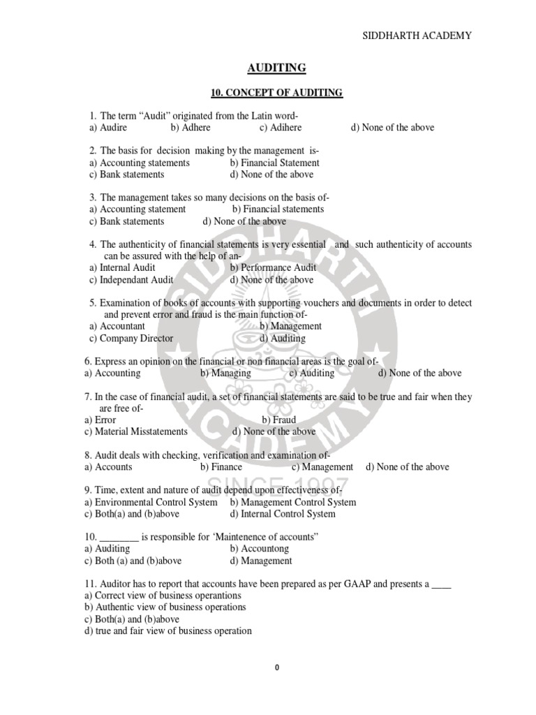Auditing MCQs | PDF | Financial Audit | Audit