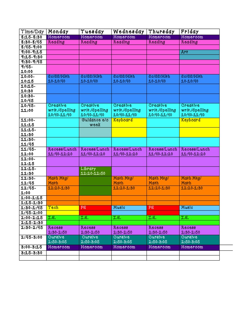 Time/Day Monday Tuesday Wednesday Thursday Friday: Homeroom Homeroom ...