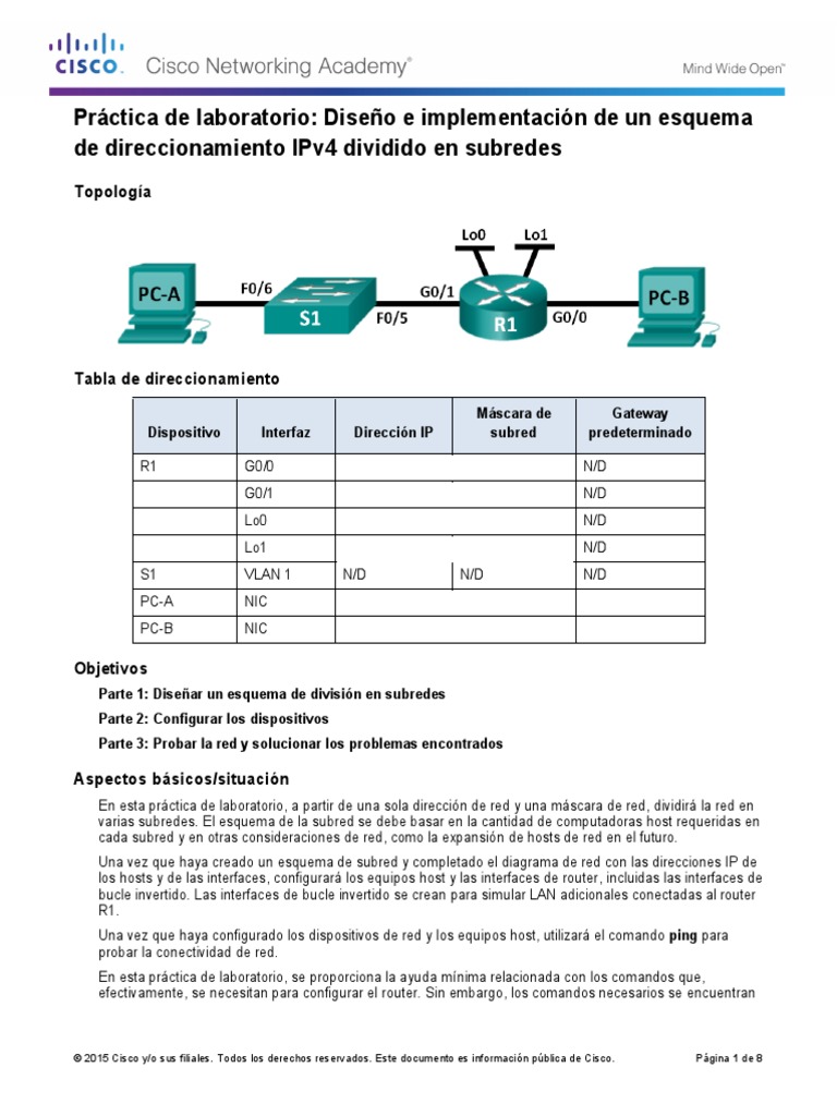 8.1.4.8 Lab - Designing and Implementing A Subnetted IPv4 Addressing Scheme | PDF | Dirección IP ...