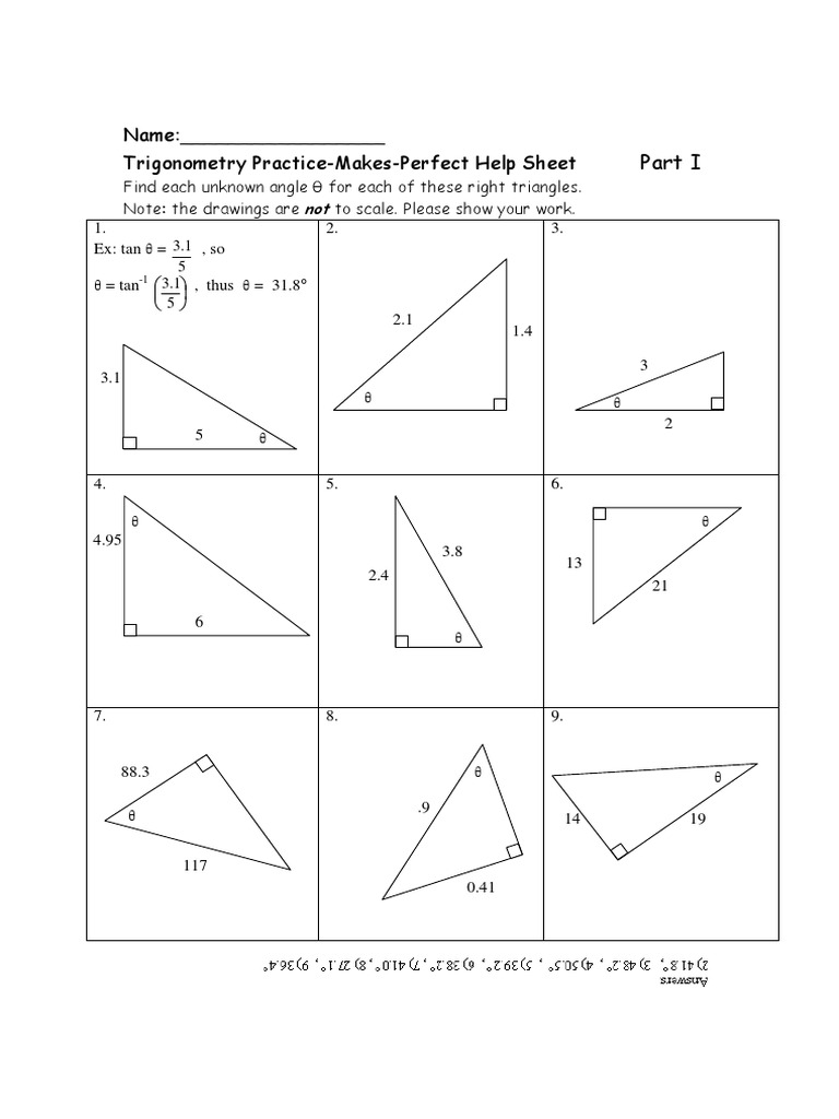 Trigonometry Right Triangle Practice Sheet | PDF | Trigonometry ...