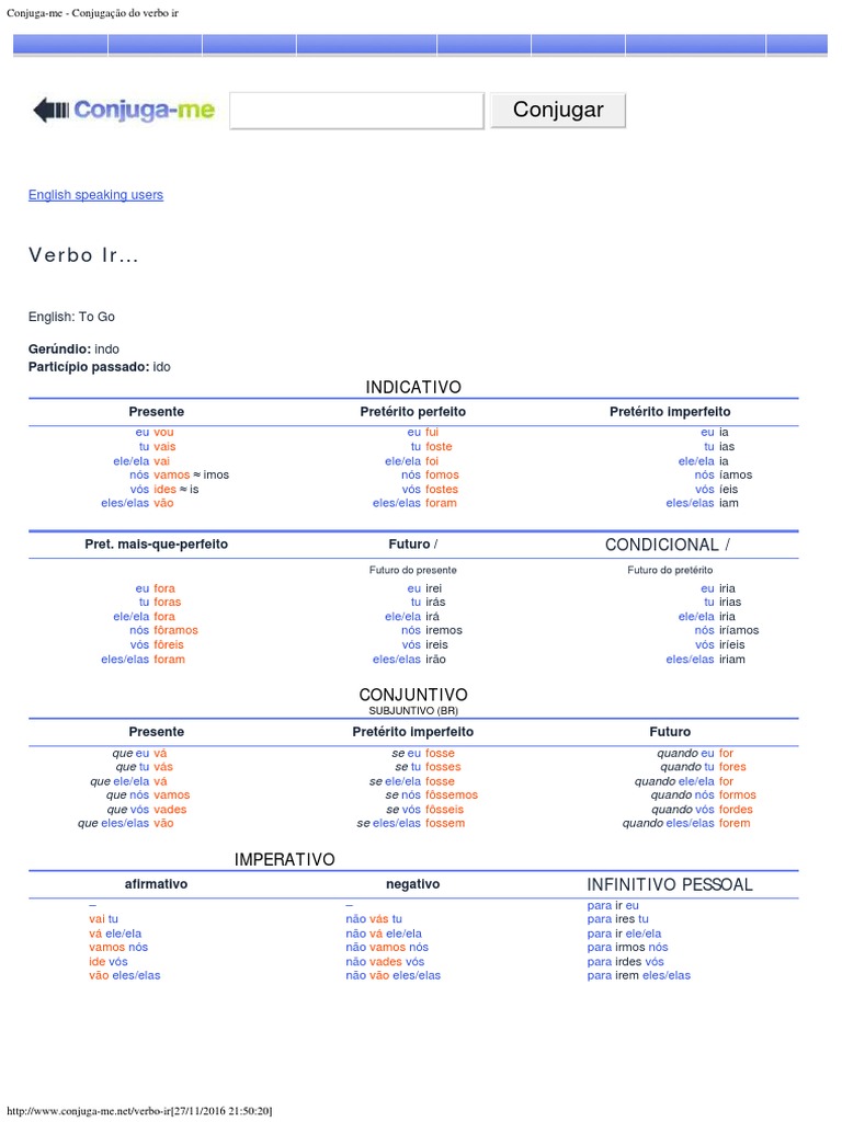 Conjuga-Me - Conjugação Do Verbo Ir | PDF | Tempo gramatical | Morfologia