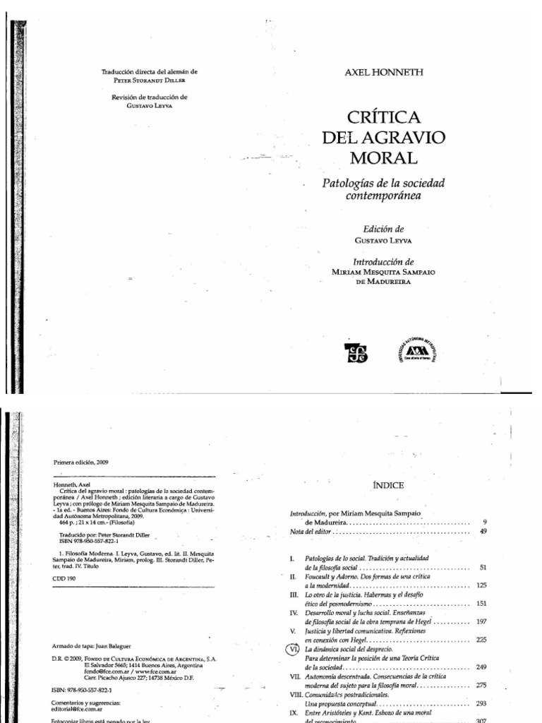 Critica Del Agravio Moral Honneth Axel | PDF