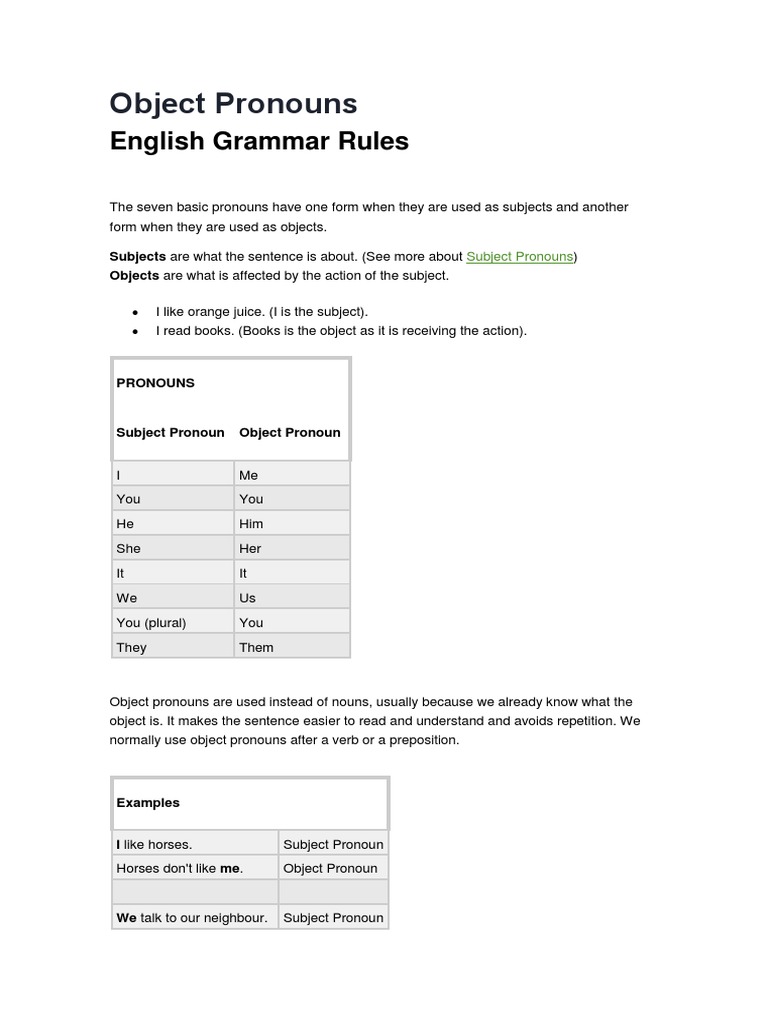 Object Pronouns | PDF | Pronoun | Object (Grammar)
