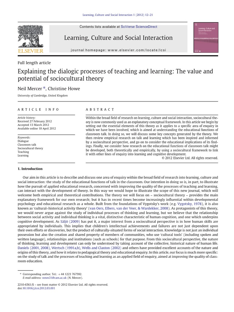 Explaining The Dialogic Processes of Teaching and Learning (Mercer ...