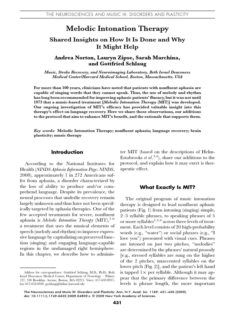 Melodic Intonation Therapy | Aphasia | Speech