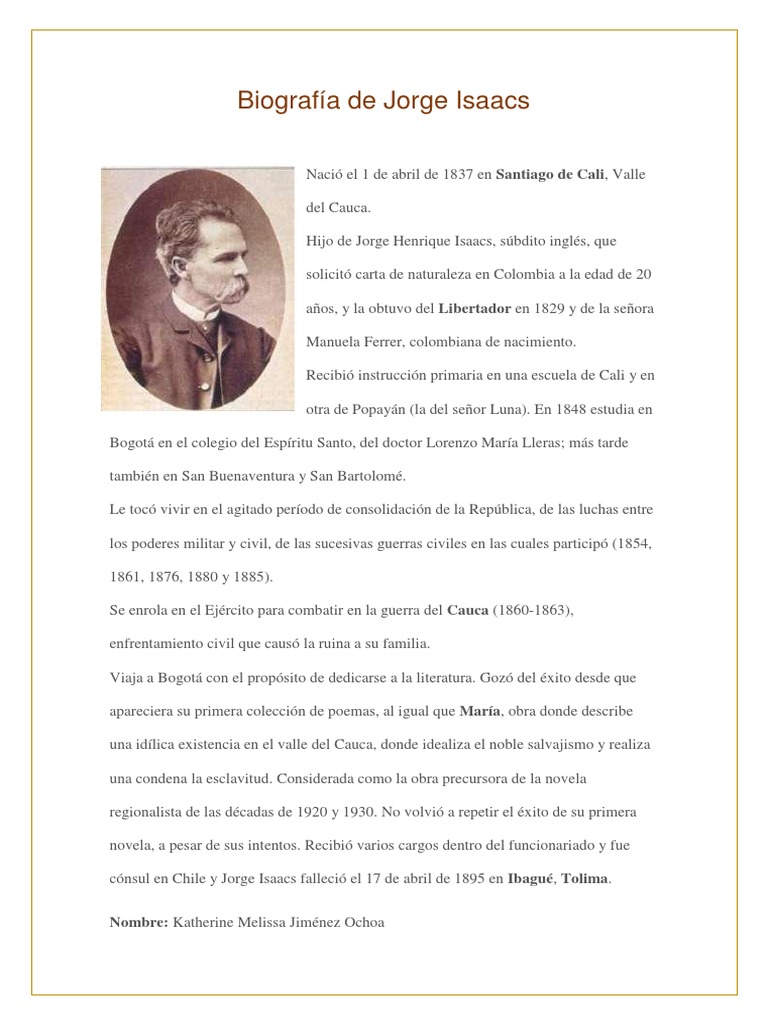 Biografía De Jorge Isaacs Pdf